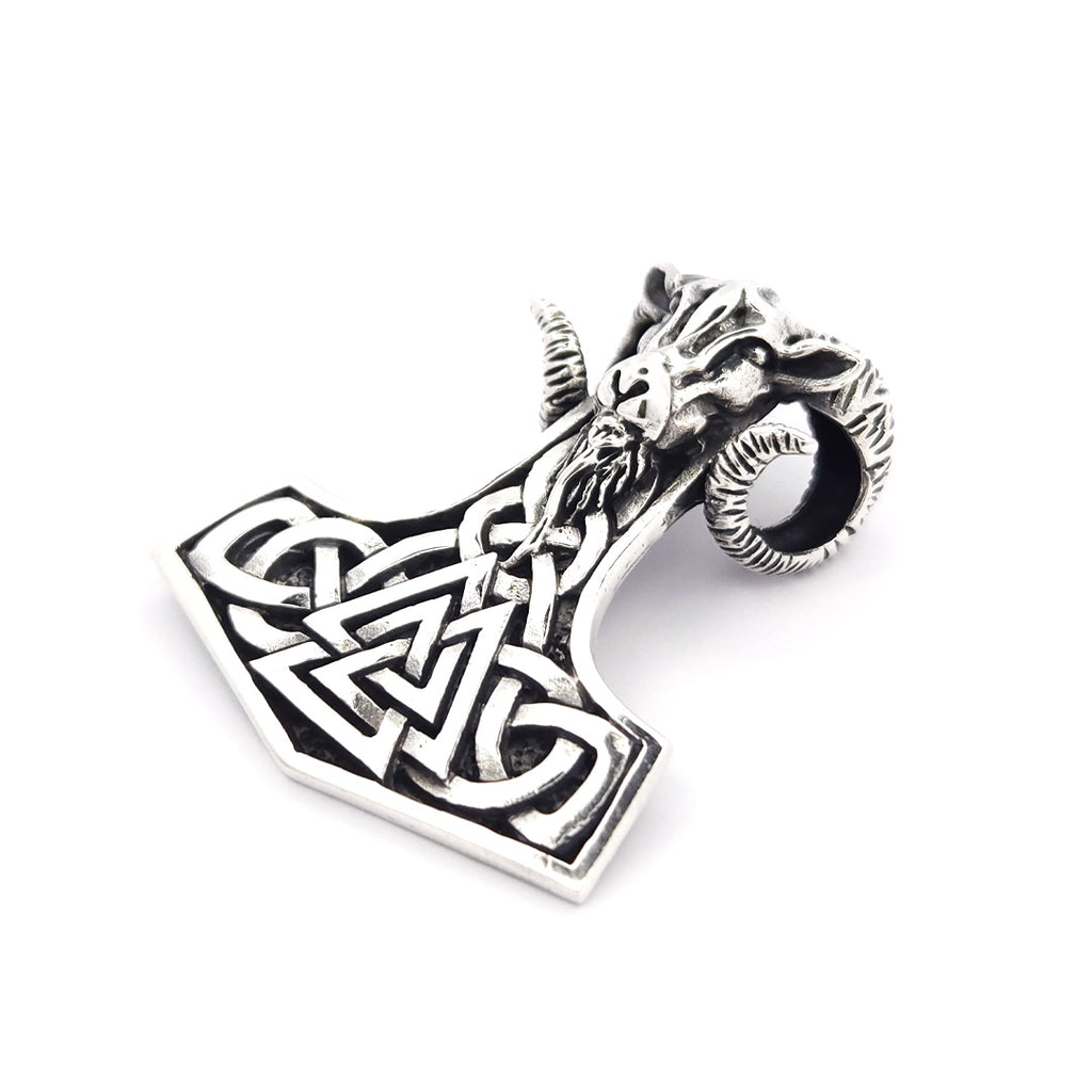 Sterling Silver Rams Head Thor's Hammer (Mjölnir) Pendant – Elkai ...
