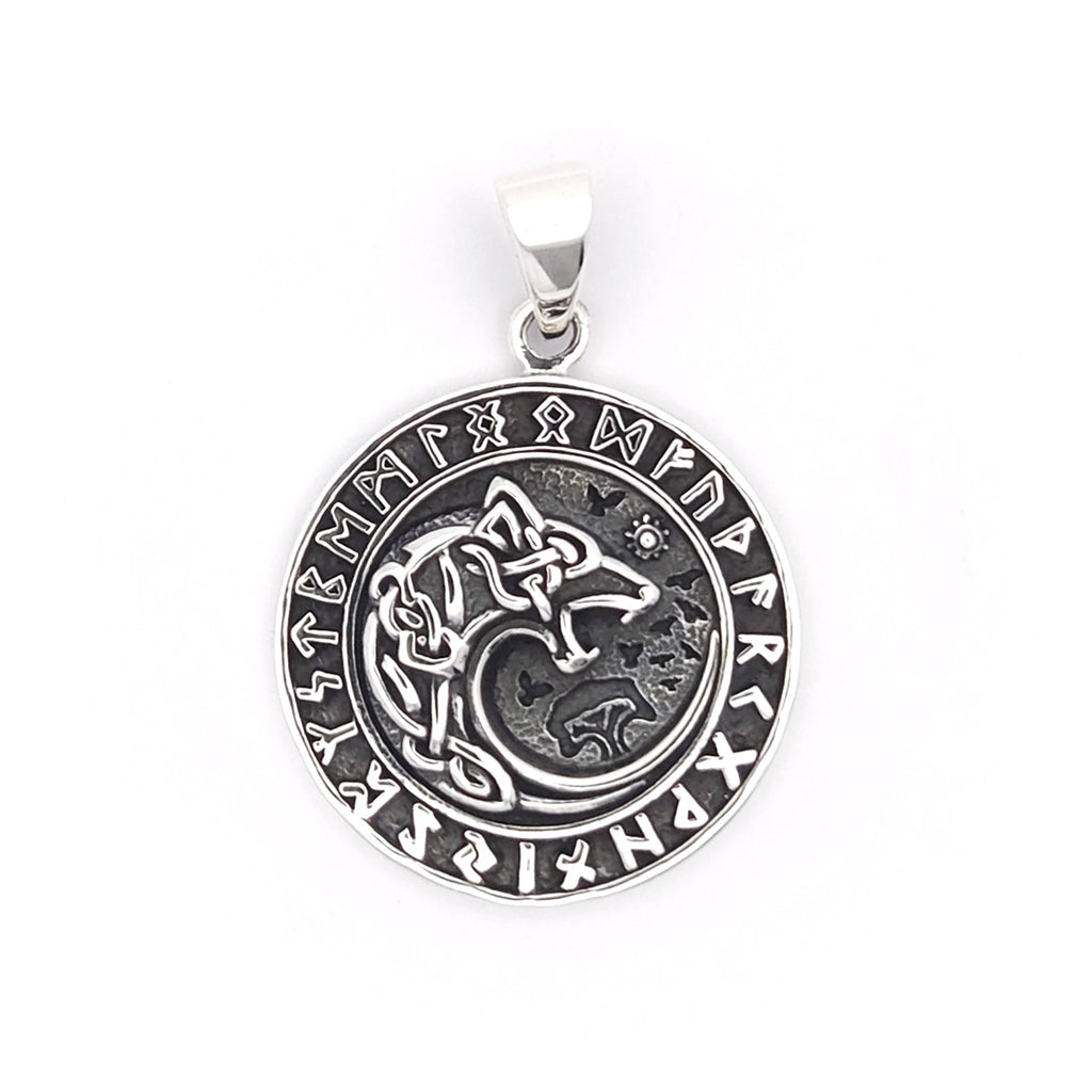 Sterling Silver Runic Wolf Pendant – Elkai Incantations