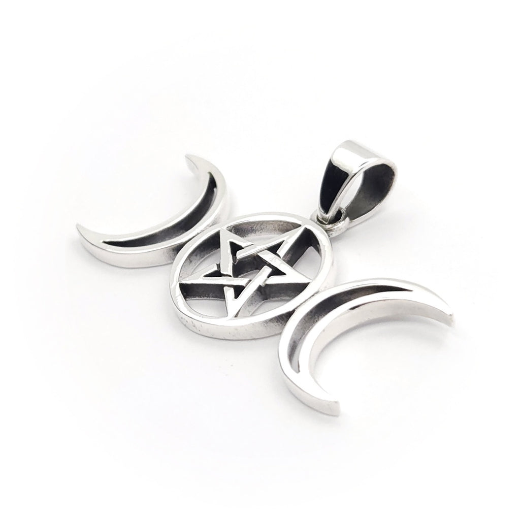 Sterling Silver Triple Moon Pentagram Pendant – Elkai Incantations