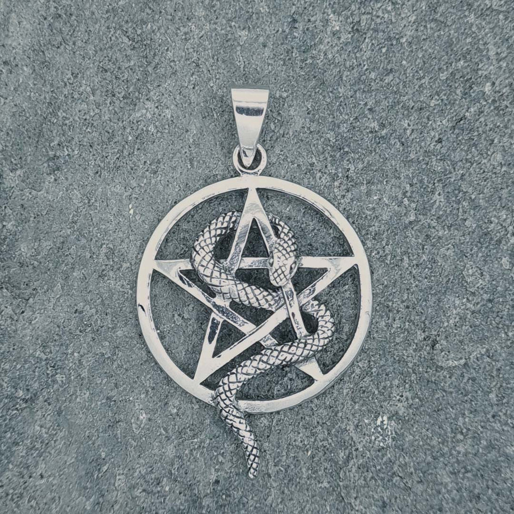 Sterling Silver Pentagram With Intertwined Hanging Snake Pendant ...